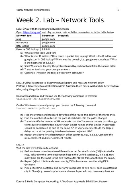 Week2 Lab Network Tools 41092 Network Fundamentals Week 2 Lab Network Tools Lab2 1 Play