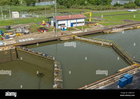 Panama Canal Panama July 24 2023 Closeukp Miraflores Locks Double