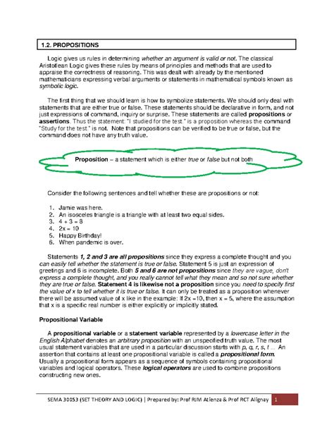 1 2 Propositions Introduction To Logical Symbols SEMA 30053 SET