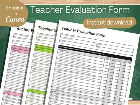 Teacher Evaluation Form • Performance Review • Printable Pdf