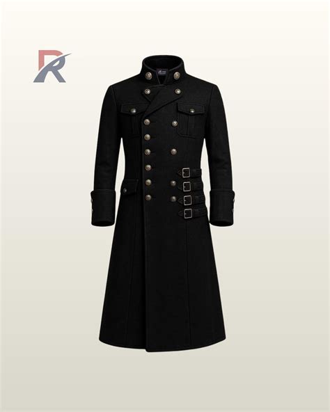 Black Trench Coat Military Officer Long Coat Victorian Jacket Duster