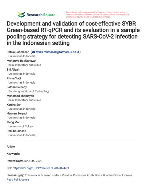 Pdf Development And Validation Of Cost Effective Sybr Green Based Rt