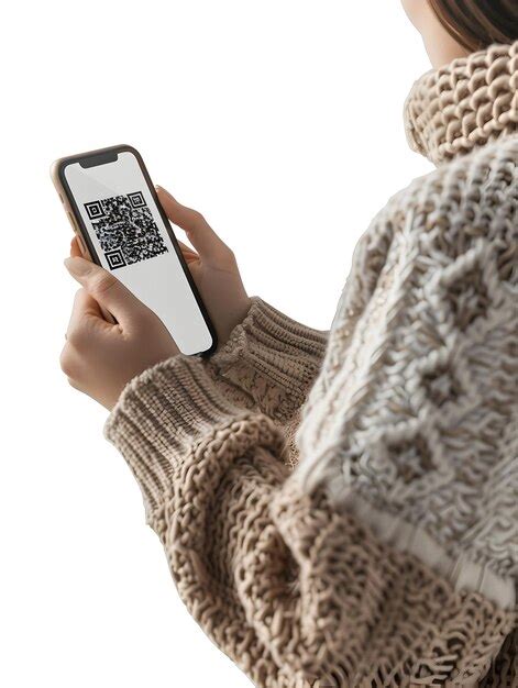 여성이 빈 배경으로 드폰에서 모바일 킹을 위해 Qr 코드를 스캔하는 사실적인 사진 프리미엄 Ai 생성 이미지