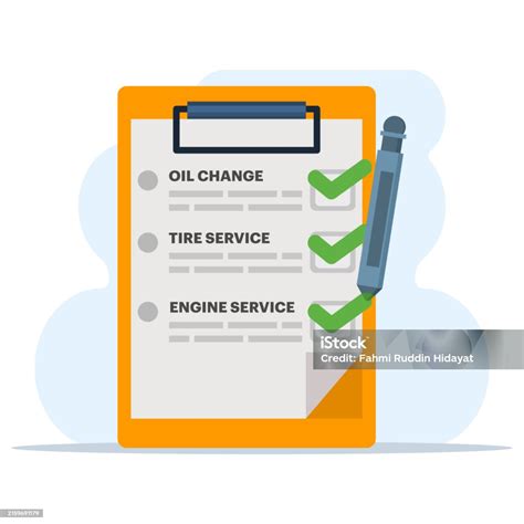 자동차 정비 체크리스트 아이콘 개념 자동차 차량에 대한 월간 정기 유지 보수 아이콘 자동차 검사 점검 서비스 또는 자동차 차량 진단 수리 검토 평면 벡터 그림 개념에 대한
