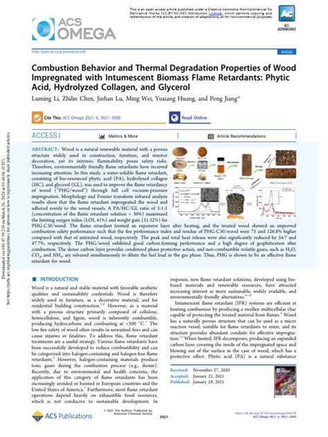 Li Et Al 2021 Combustion Behavior And Thermal Degradation Properties Of Wood Impregnated With