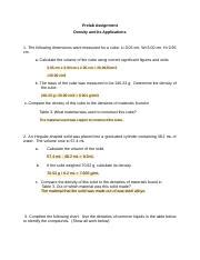 Understanding Density Pre Lab Calculations And Comparisons Course Hero