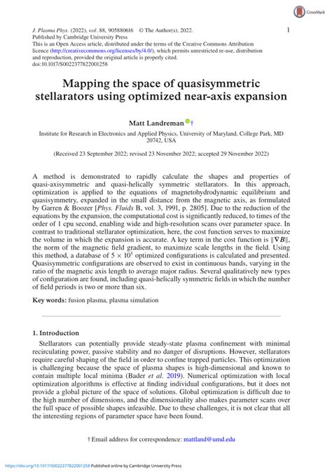 pdf mapping the space of quasisymmetric stellarators using optimized