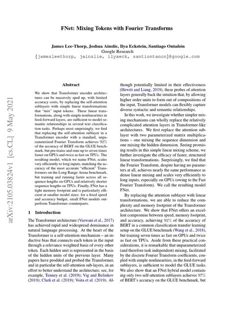 Fnet Mixing Tokens With Fourier Transforms Pdf Fast Fourier Transform Applied Mathematics