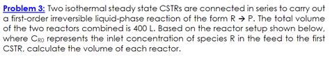 Solved Problem 3 Two Isothermal Steady State Cstrs Are