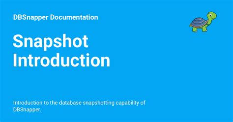 Snapshot Introduction Dbsnapper Documentation