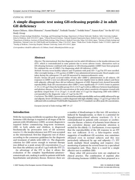 1479683x European Journal Of Endocrinology A Simple Diagnostic Test