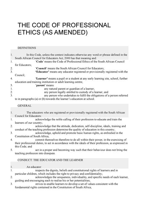 THE CODE OF Professional Ethics THE CODE OF PROFESSIONAL ETHICS AS AMENDED DEFINITIONS In