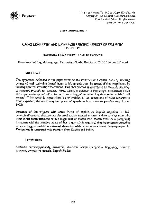 Pdf Cross Linguistic And Language Specific Aspects Of Semantic Prosody