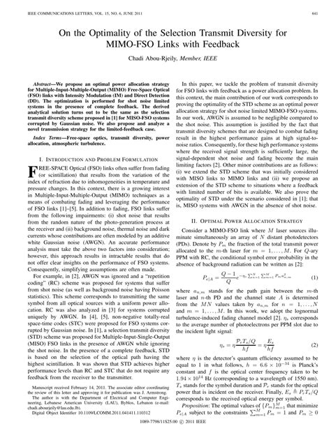 Pdf On The Optimality Of The Selection Transmit Diversity For Mimo Fso Links With Feedback
