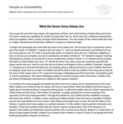 ⇉what The Seven Army Values Are Essay Example Graduateway
