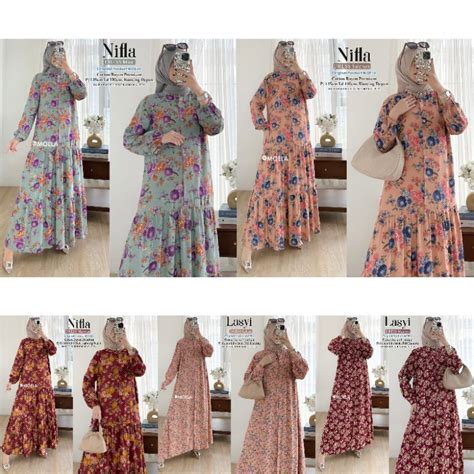 Jual Lasyi Nifla Dress Gamis Jumbo Allsize Busui Premium Catton Rayon Original Ori Moela
