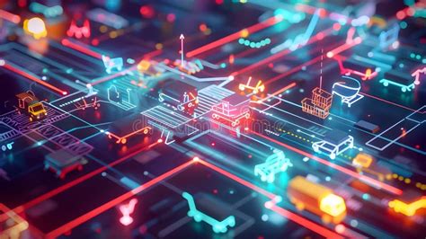 Digital Cityscape With Vibrant Neon Colors Showing A Complex