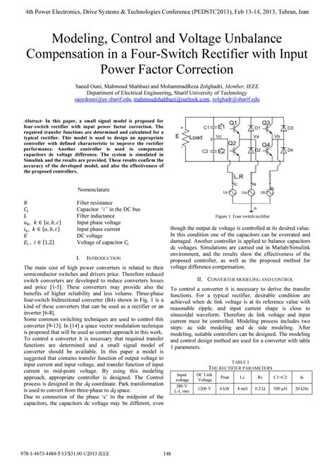 Pdf Modeling Control And Voltage Unbalance Compensation In A Four Switch Rectifier With Input