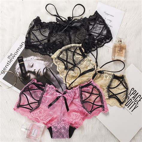 여성용 섹시한 레이스 속옷 면 탄성 벨트 통기성 항균 미드 웨이스트 트라이앵글 란제리 10 가지 색상 Aliexpress