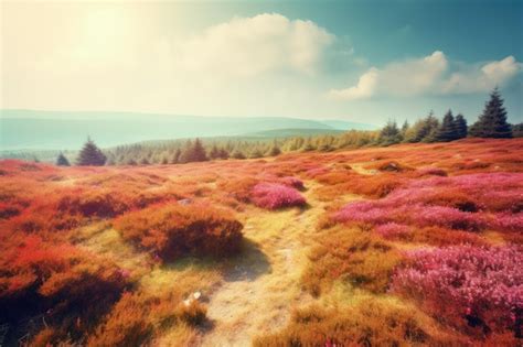 Premium Ai Image A Grassy Field With Trees In The Distance Generative Ai