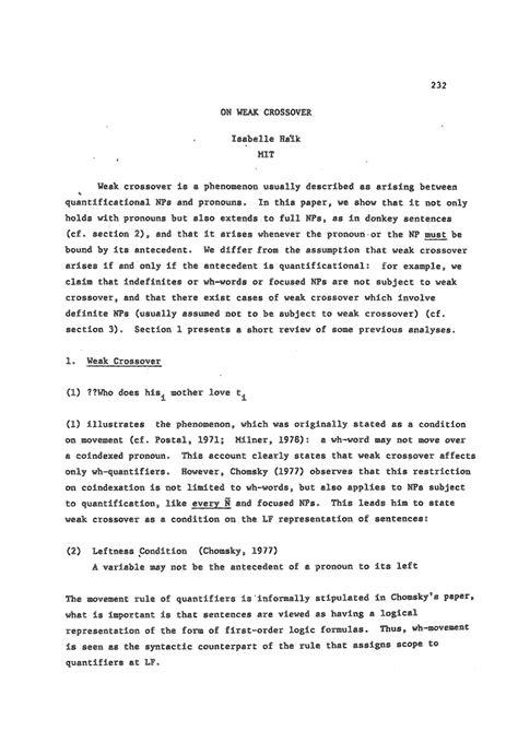 Pdf On Weak Crossover