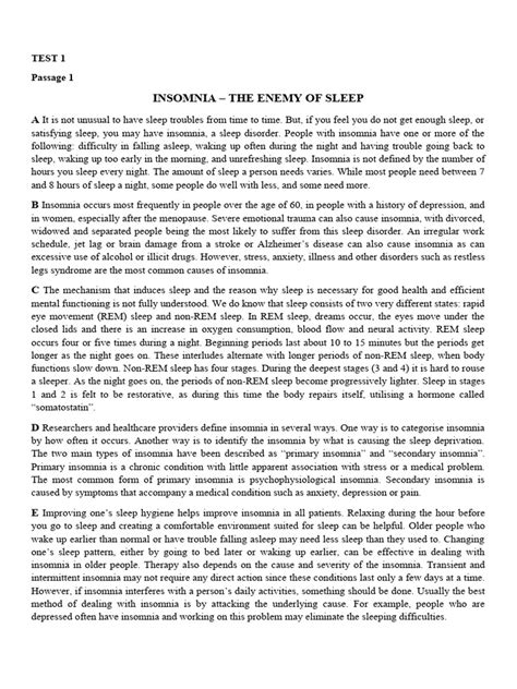 Test 1 Pdf Sleep Insomnia