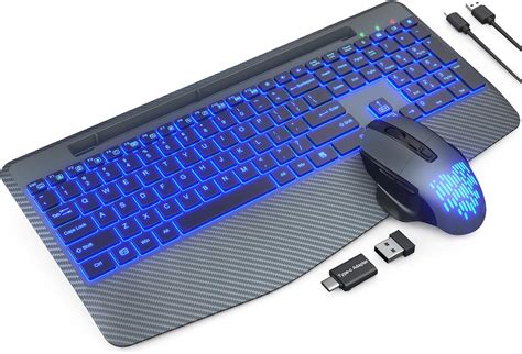 Wireless Keyboard And Mouse Backlits Wrist Rest Jiggler Mouse Rechargeable Ergonomic Keyboard