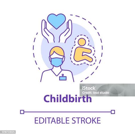 출산 개념 아이콘입니다 산부인과 아이디어 얇은 라인 그림입니다 임신 모성 의사 출산 관리 의료 출산 병원 벡터 절연 윤곽선 도면 편집 가능한 스트로크 간호사에 대한 스톡