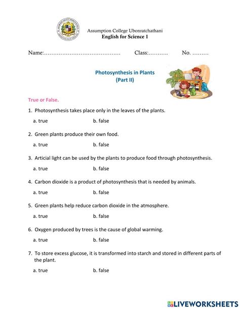 Photosynthesis Online Worksheet For Grade 7 Live Worksheets
