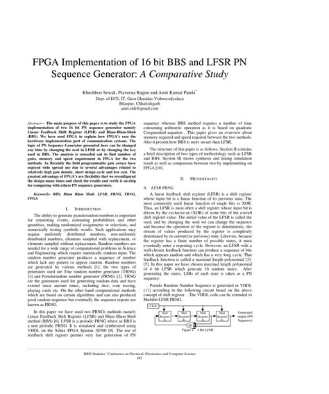 Pdf Fpga Implementation Of 16 Bit Bbs And Lfsr Pn Sequence Generator
