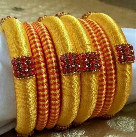 Silk Thread Bangles Yellow And Red At ₹ 150 Set Silk Thread Bangles In Ahmedabad Id 15053913591