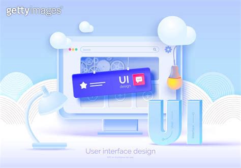 mockup 3d monitor with user interface elements for web design software creator user interface