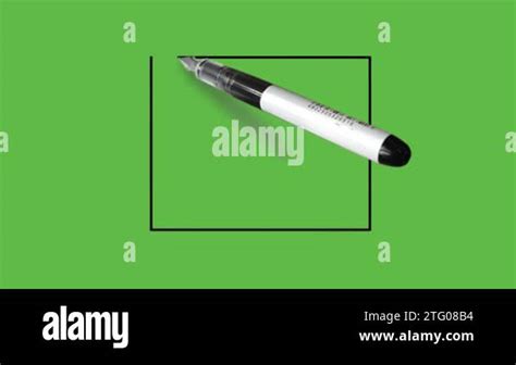 Sketch Small Rectangle Frame Design With Blue Border And Black Outline On Abstract Green Screen