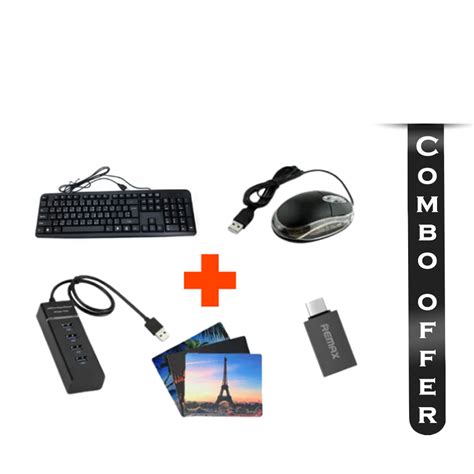 Combo Offer Of Computer Keyboard Mouse Usb Hub Type C Otg Mousepad Black
