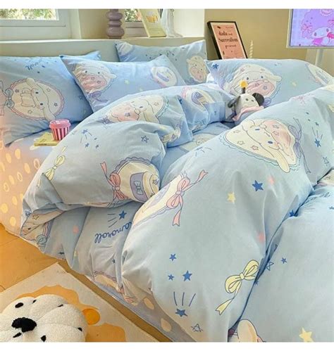 산리오 헬로 키티 쿠로미 시나모롤 시나 기기 귀여운 침대 시트 3 피스 이불 커버 침구 티몬