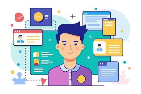 A Colorful Flat Illustration Showcasing A Customizable Profile Interface And User Interactions