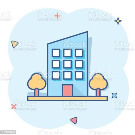 만화 스타일에 나무와 건물는 벡터 만화 집 사인 그림 그림 건물 비즈니스 스플래시 효과 개념입니다 개념에 대한 스톡 벡터 아트 및 기타 이미지 Istock