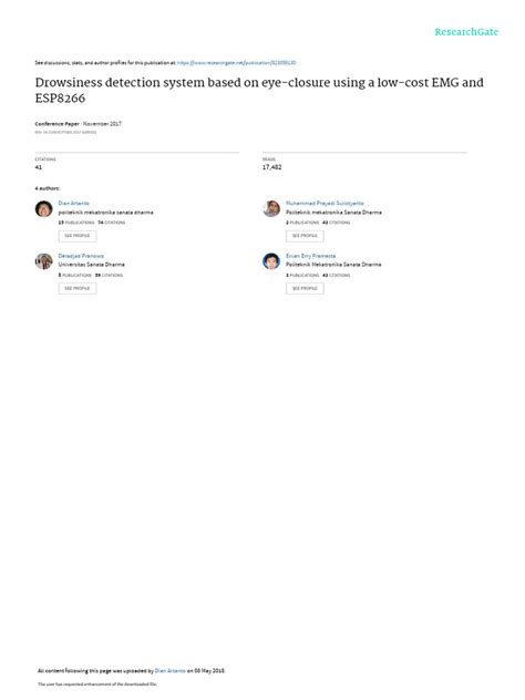 Drowsiness Detection System Based On Eye Closure Using A Low Cost Emg And Esp8266 Pdf