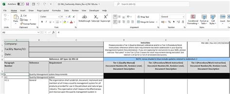 Api Q1 9th Edition Conformity Matrix Charter 4