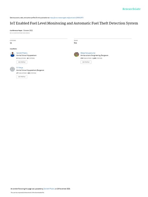 Iot Enabled Fuel Level Monitoring And Automatic Fuel Theft Detection