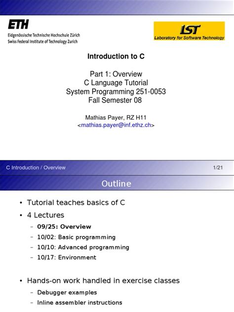 Introduction To C Part 1 Overview C Language Tutorial System Programming 251 0053 Fall