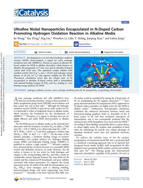 Pdf Ultrafine Nickel Nanoparticles Encapsulated In N Doped Carbon Promoting Hydrogen Oxidation