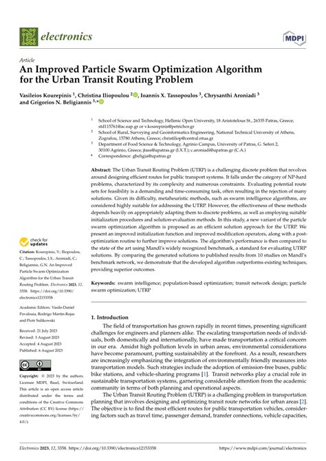 Pdf An Improved Particle Swarm Optimization Algorithm For The Urban Transit Routing Problem