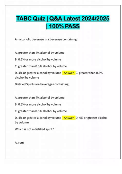 Tabc Quiz Qanda Latest 2024 2025 100 Pass Tabc Stuvia Us