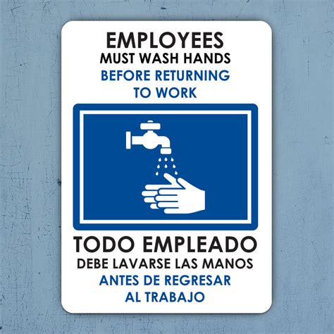 Bilingual Employees Must Wash Hands Before Returning To Work Sign