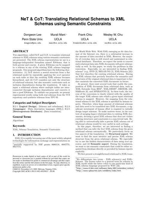 Pdf Net And Cot Translating Relational Schemas To Xml Schemas Using Semantic Constraints