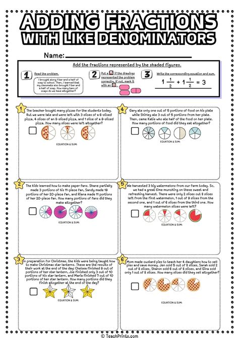 Free Adding Fractions With Like Denominators Worksheets Teach Prints