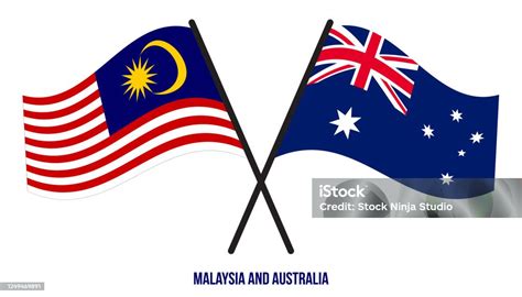 말레이시아와 호주 국기는 교차하고 플랫 스타일을 흔들 공식 비율 올바른 색상입니다 Friends Of The Earth에 대한 스톡 벡터 아트 및 기타 이미지