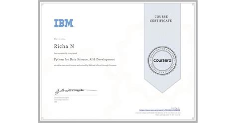 Completion Certificate For Python For Data Science Ai And Development