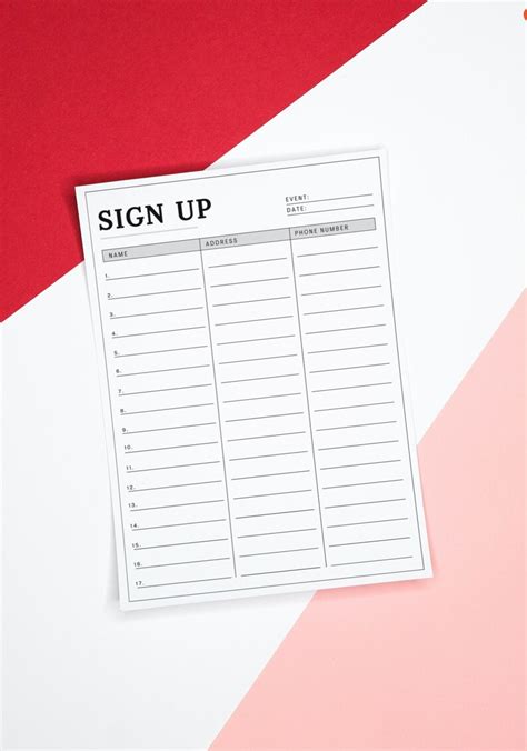 Editable Sign Up Sheet Sign Up Template Event Sheet Contact